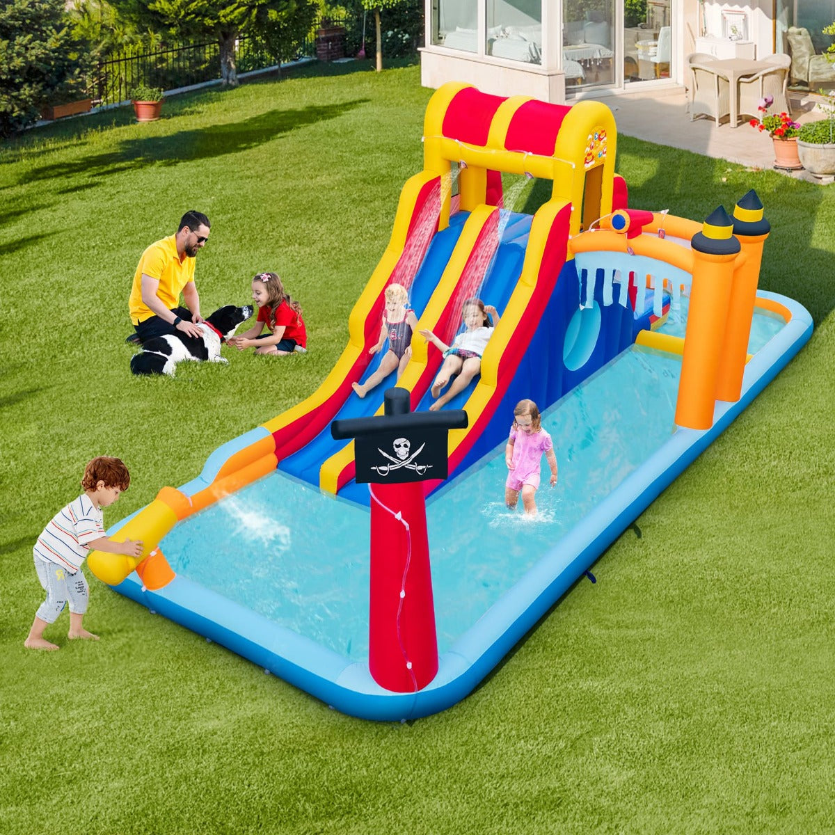 Costway 6-In-1 Inflatable Water Slide Kids Water Park with 750W Blower ...