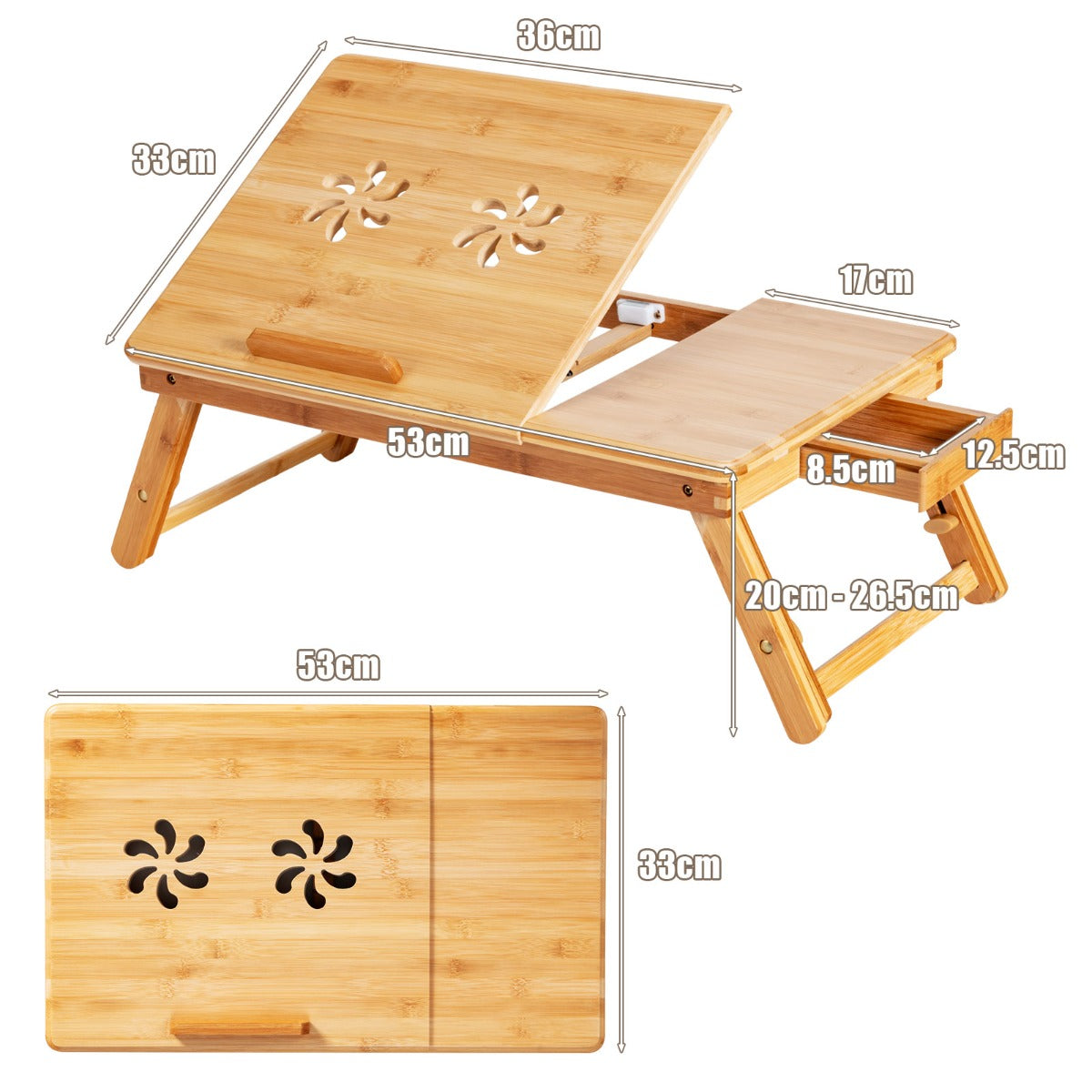 Adjustable Bamboo Laptop Lap Tray with Tilting Top and Storage Drawer ...