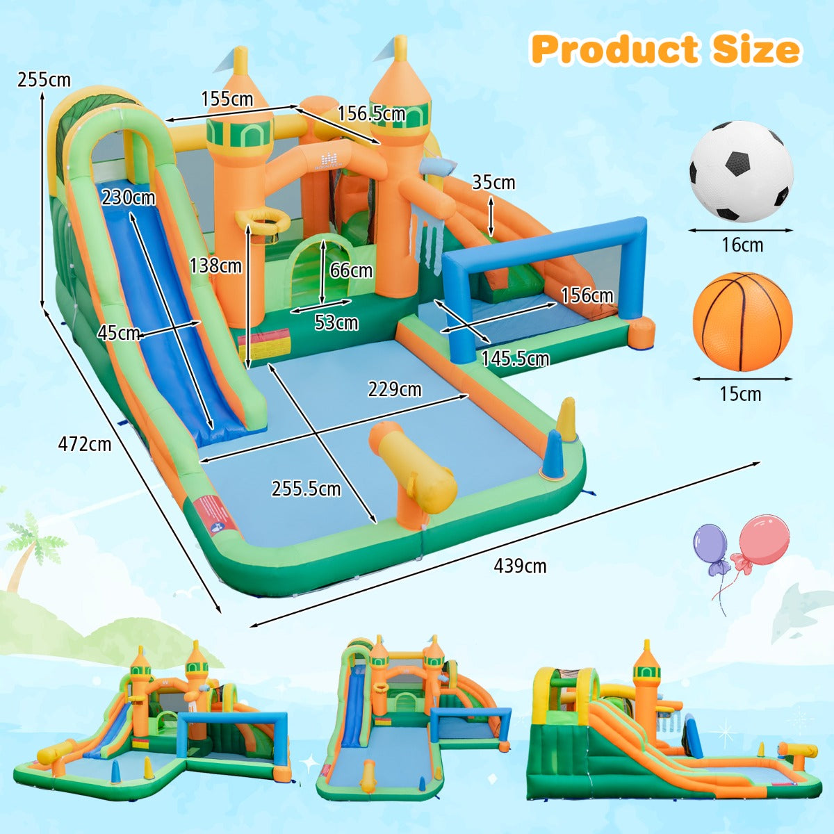 Inflatable Water Park with Slide, Splash Pools, Climbing Wall & Water ...