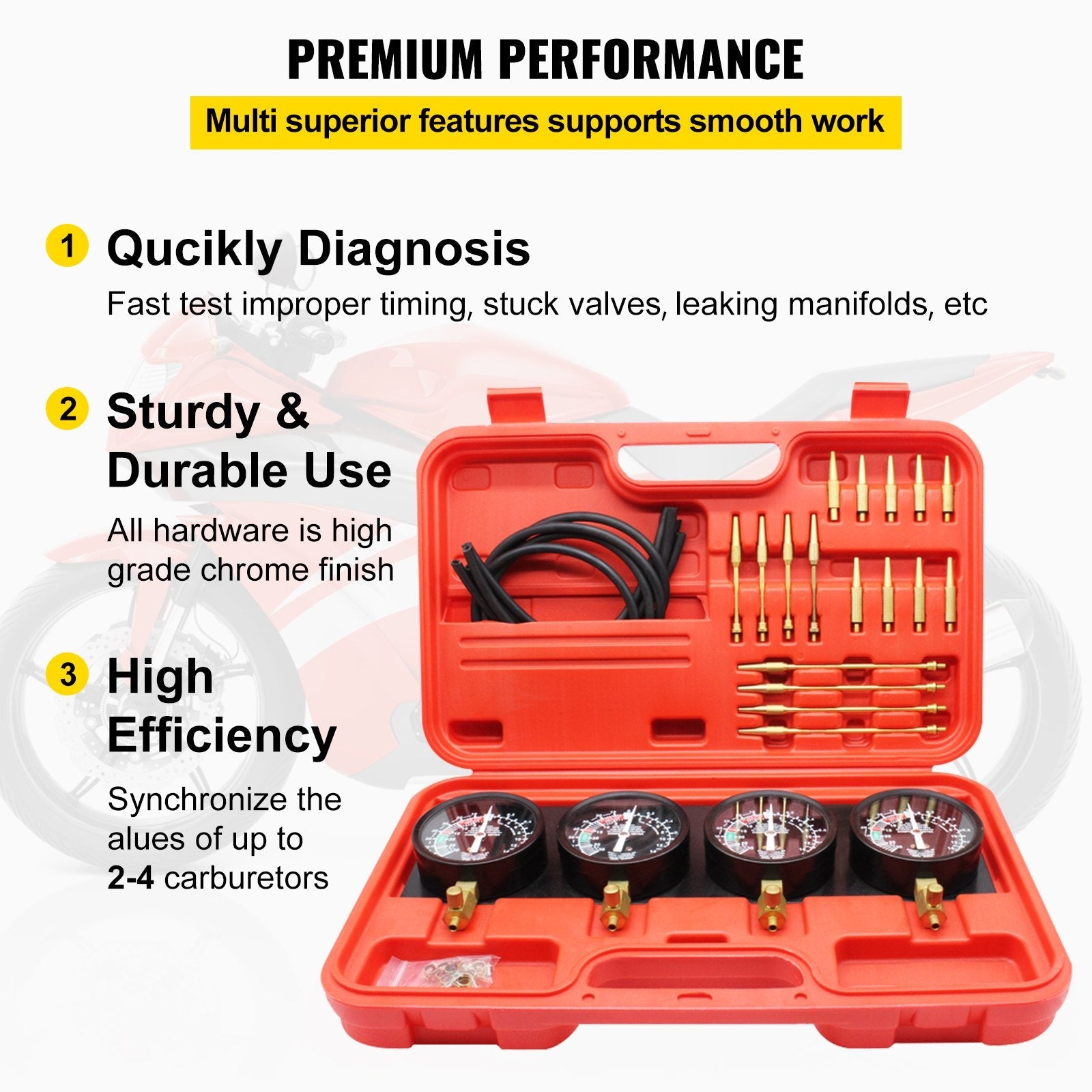 Precision Carburetor Synchronizer Kit with Gauges & Rubber Hose, 40 cm ...