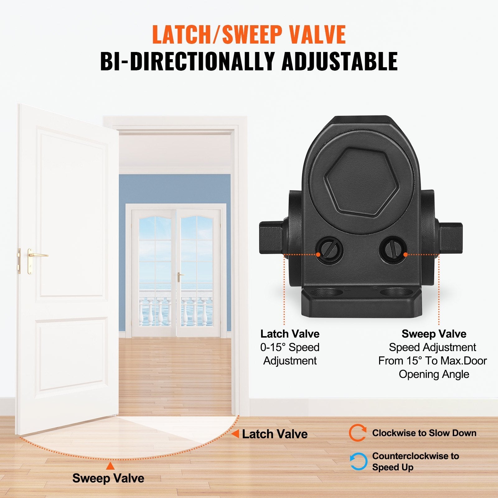 Automatic Hydraulic Door Closer, Heavy Duty, Adjustable, Black, 85 kg ...