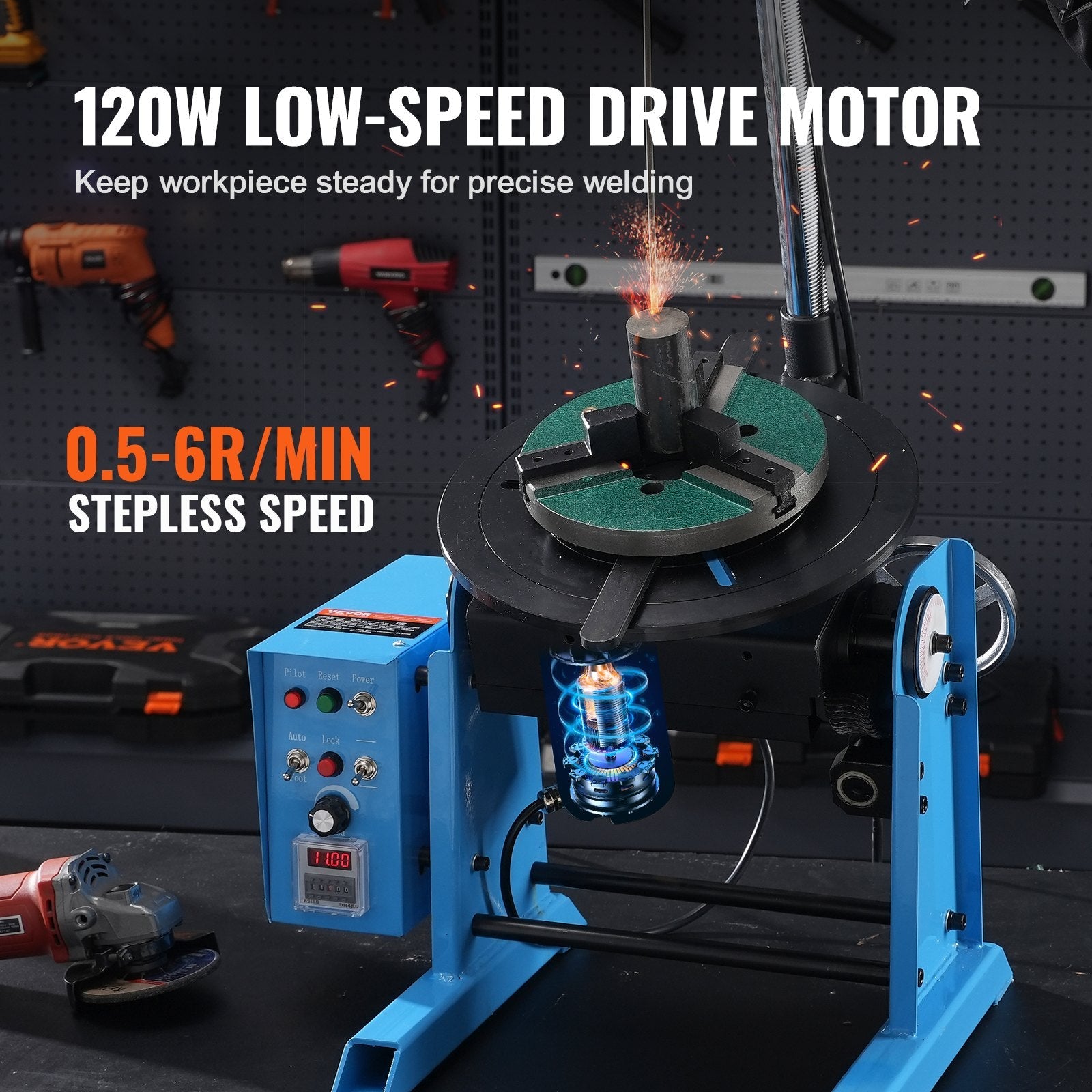 Rotary Welding Positioner 50kg, 0-90° Tiltable Table with 3-Jaw Chuck ...