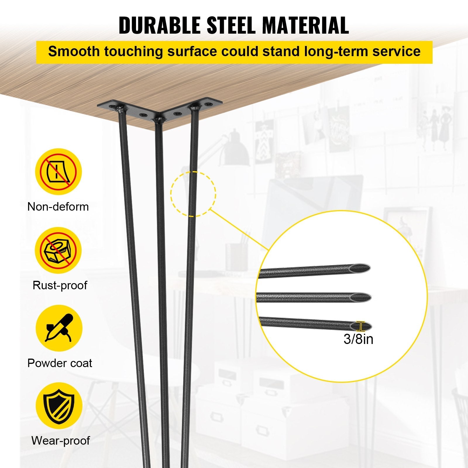 Heavy Duty 3-Rod Hairpin Table Legs, Set of 4, 1 Meter Height, 100 kg ...