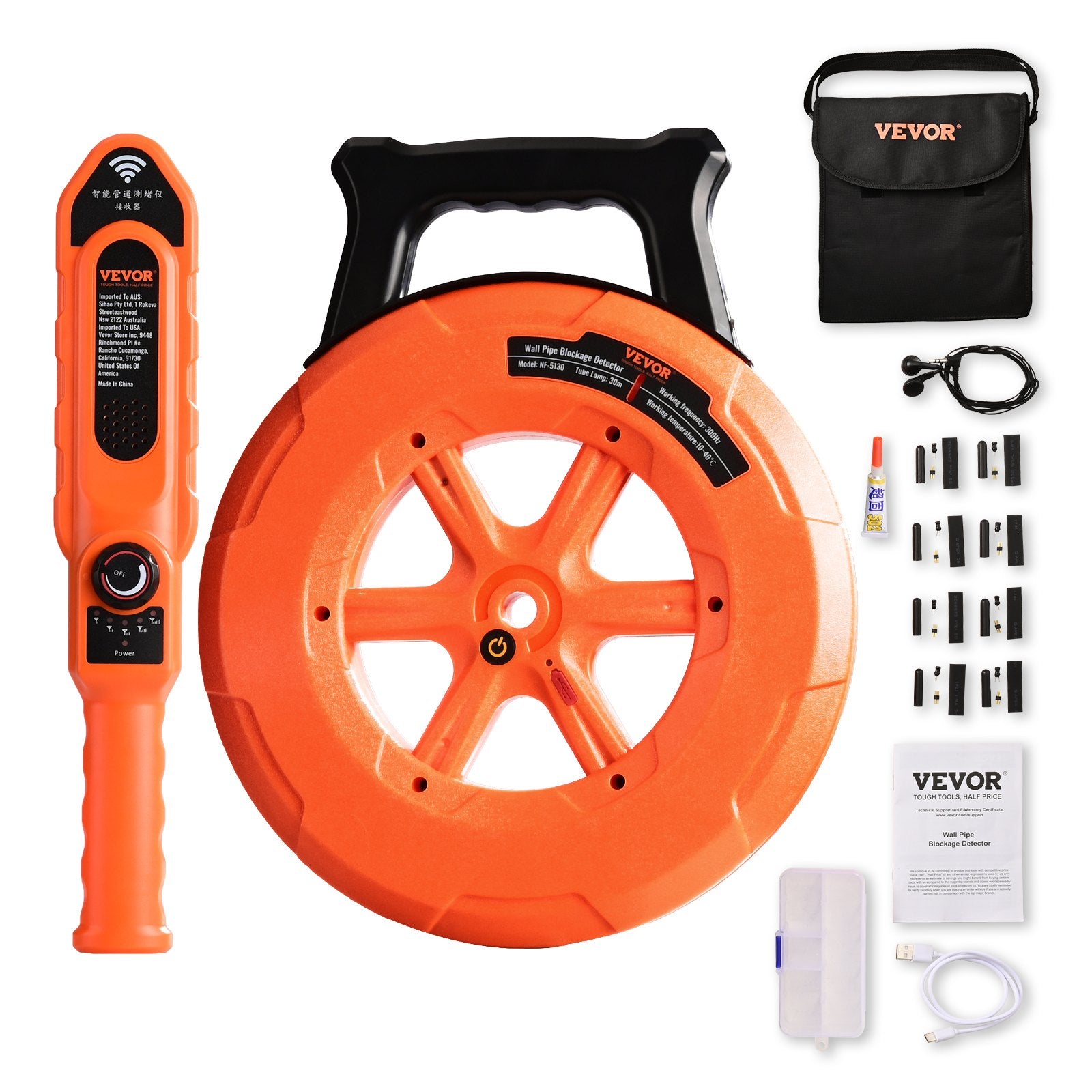 VEVOR Pipe Locators, 100ft/30m PVC Pipe Locators Underground, IP67 Wat ...