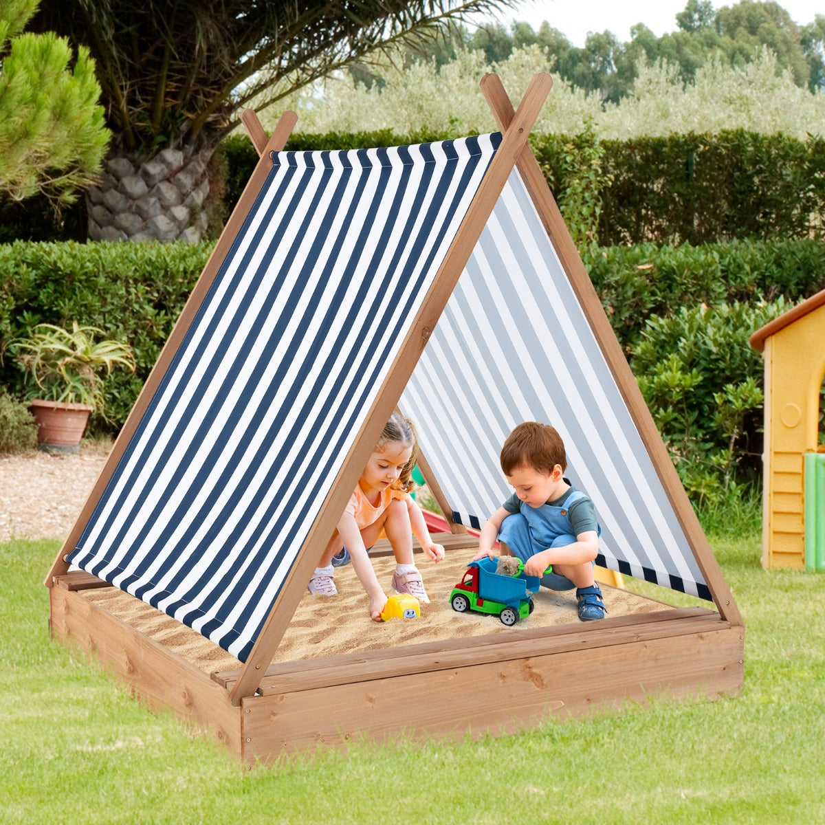 Costway Wooden Kids Sandbox with Canopy and Tent Design – Hamroappliances